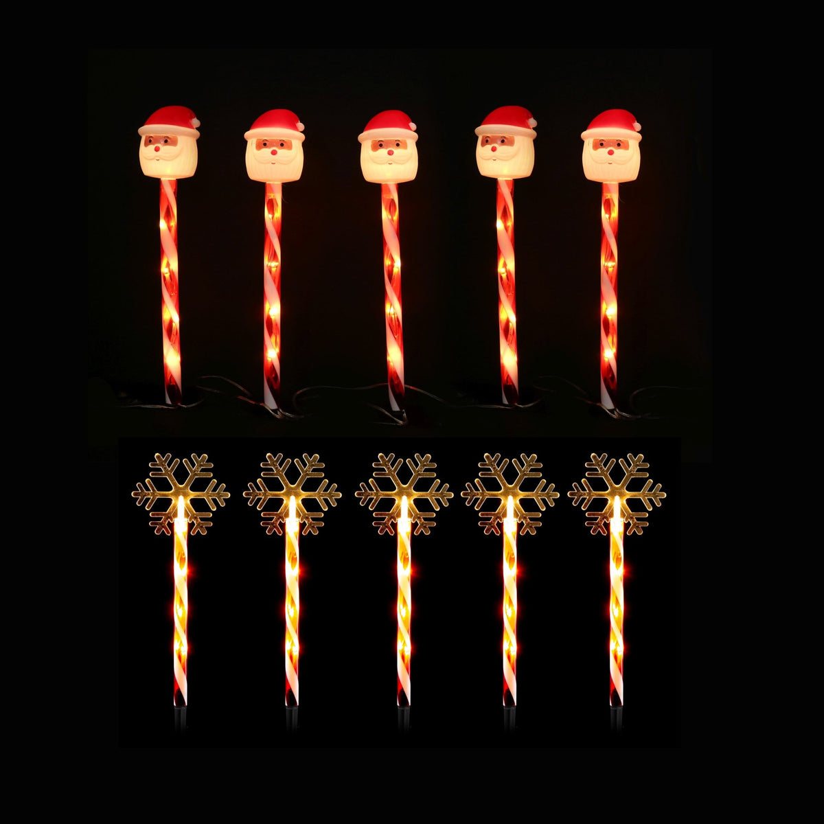 LED Candy Path Lights 5pk Santa or Snowflake — Christmas Factory
