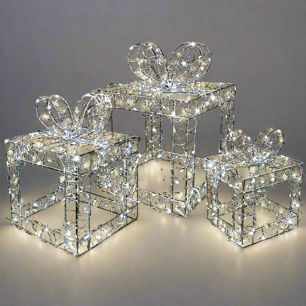 LED Flashing Curly Wire Presents Cool White (3pc) — Christmas Factory