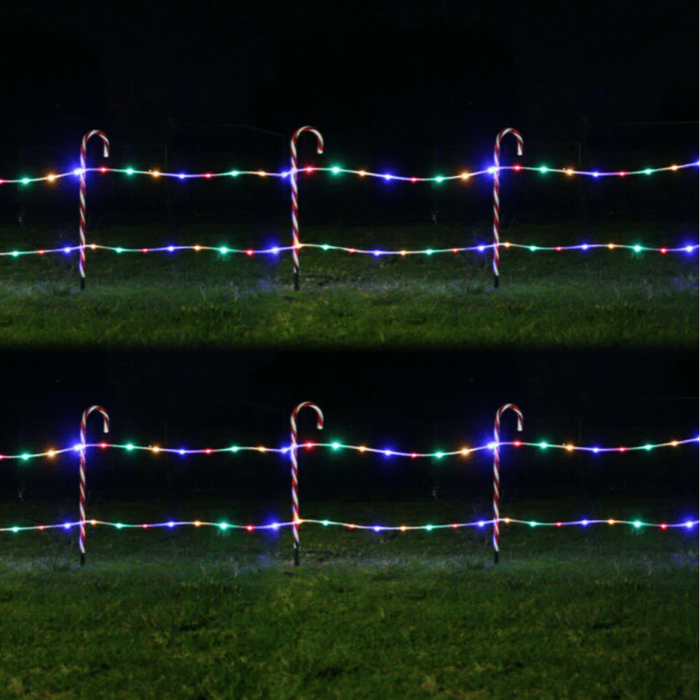 Solar LED Candy Cane Fence in Multicolour - 12 Pack — Christmas Factory